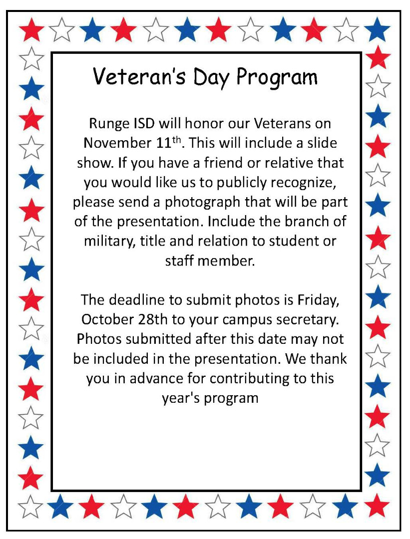 Runge ISD - Veteran's Day Program